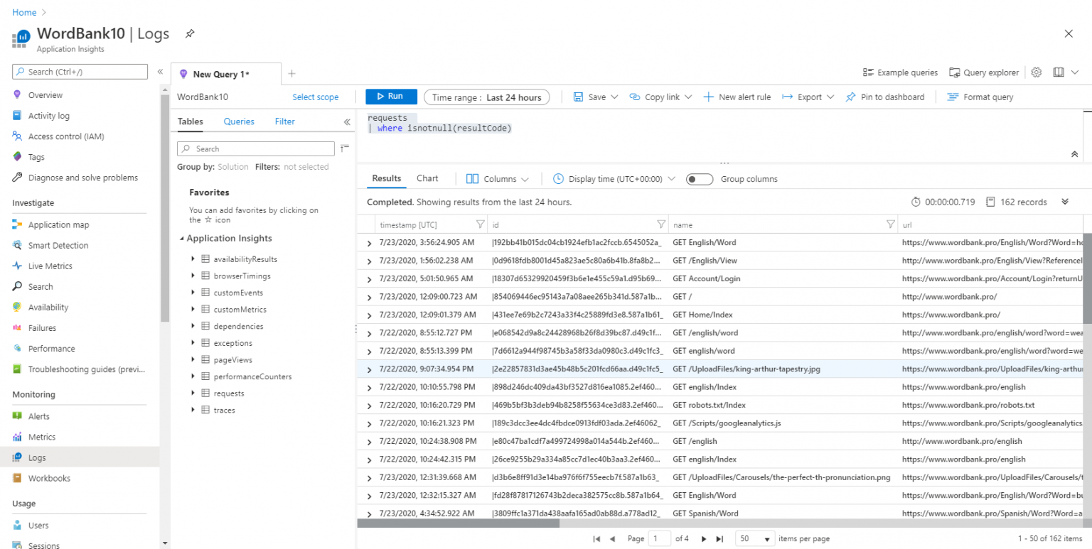 Application Insights: select and filter - PureSourceCode